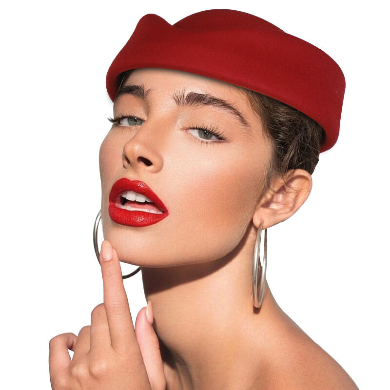 Европейский и американский британский ретро-берет из войлока для женщин-стюардесс, универсальная шерстяная шляпа стюардессы, парадная шляпа.