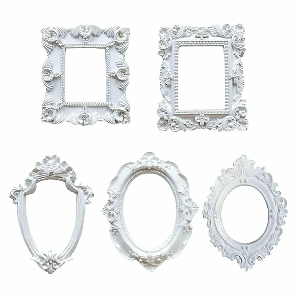 5 шт. мини-рамок - белая маленькая винтажная цветочная овальная прямоугольная рамка в стиле барокко для украшения стола для праздничных вечеринок