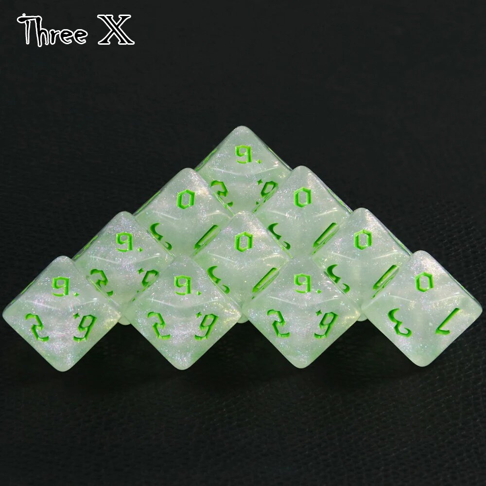 Набор D10 костей Three X, 10 шт, Изумрудный, A04