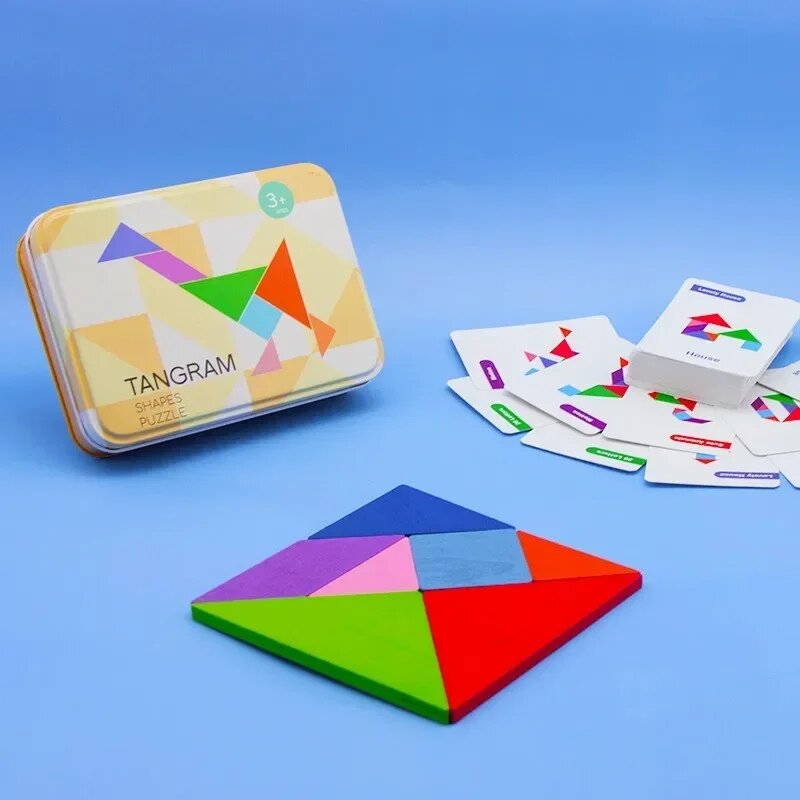 Деревянный пазл Танграм, 7 фигур, желтый, 3+