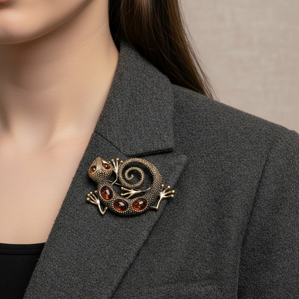 Брошь, янтарь