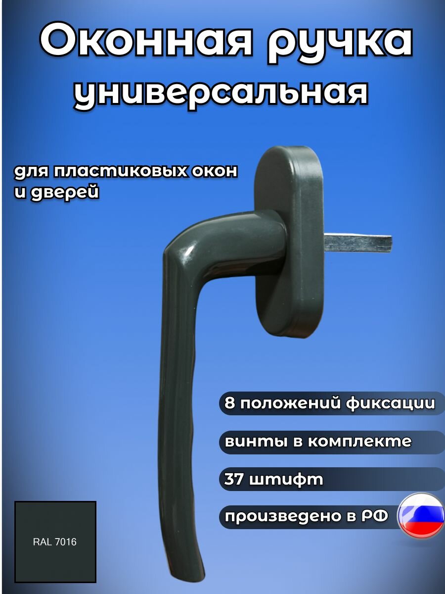 Ручка универсальная для пластиковых окон и балконных дверей, аналог Hoppe, антрацит