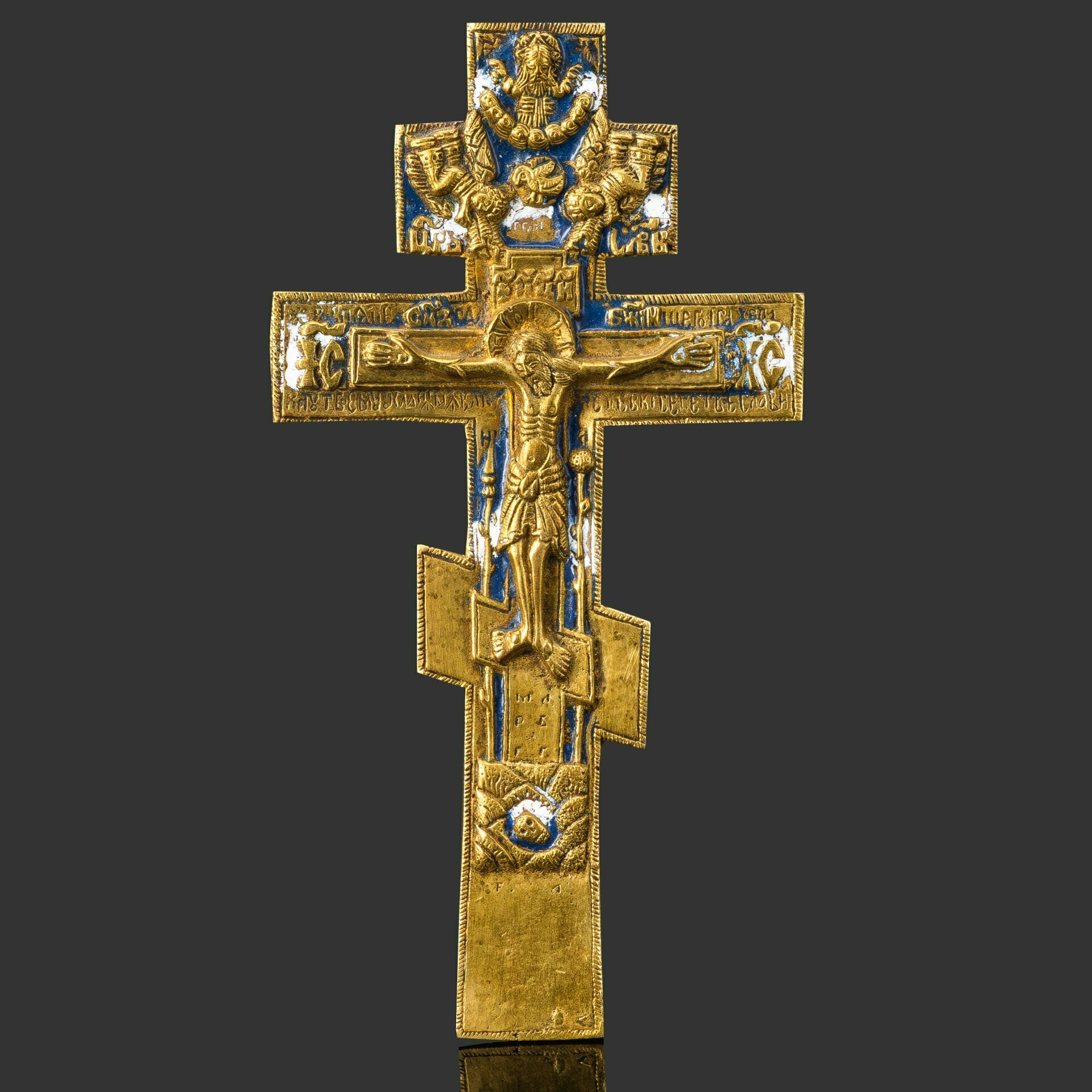 Крест киотный староверов-поповцев "Распятие Христово" с текстом на обороте (Светилен Кресту и Соборник