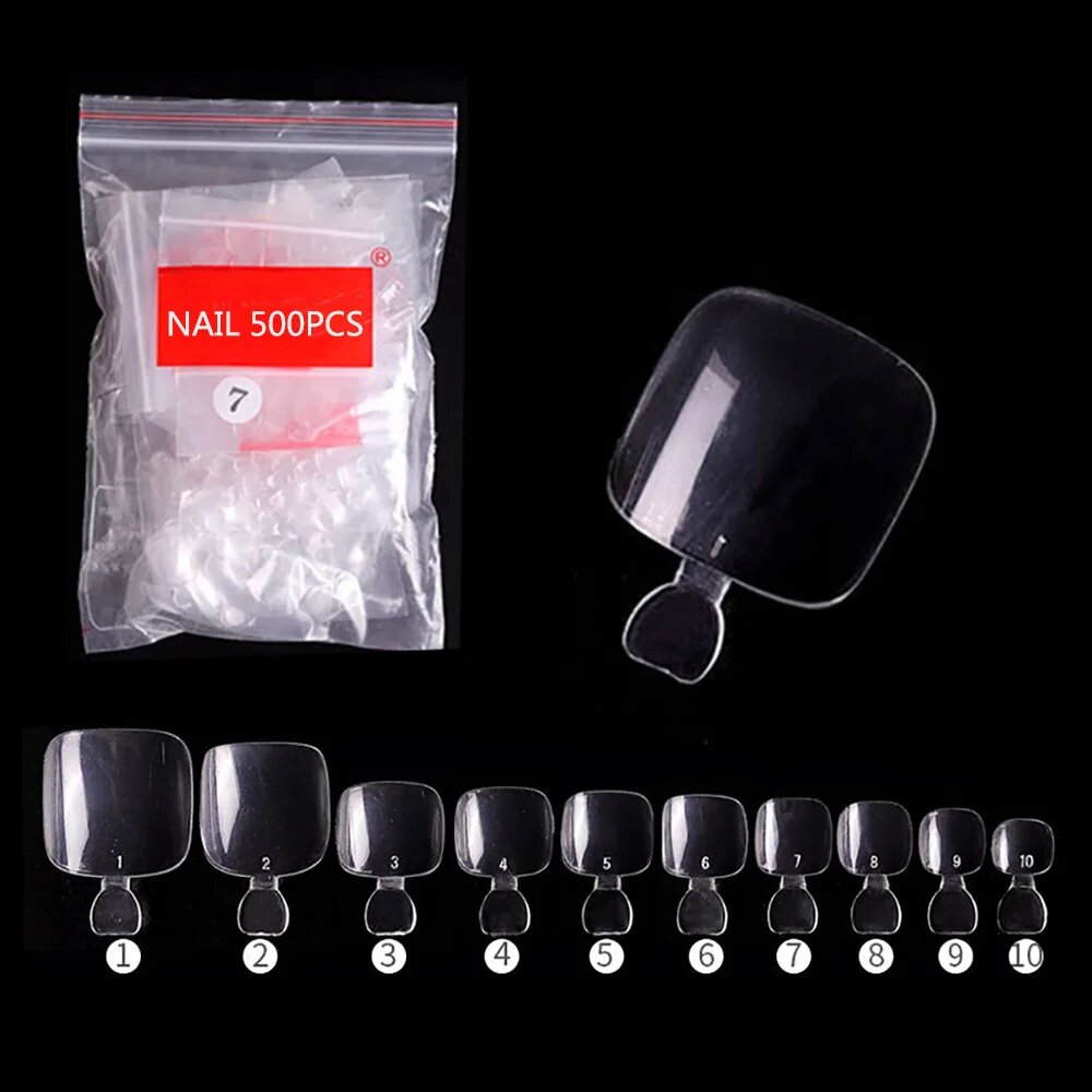 Акриловые накладные ногти для педикюра, 500 шт, 10 размеров Clear