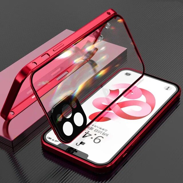 360 ° Металлический магнитный двусторонний стеклянный чехол для iPhone 17, 15, 16 Pro Max, для iPhone 13, 14, с двойной фиксацией и защитой объектива