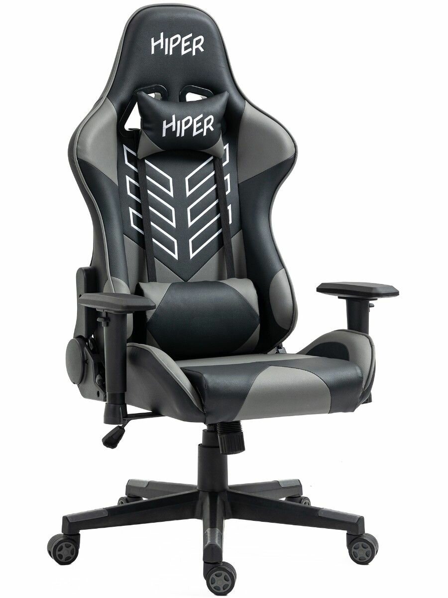 Кресло игровое Hiper Todd HGC104, до 180 кг, механизм Butterfly, чёрное/серое