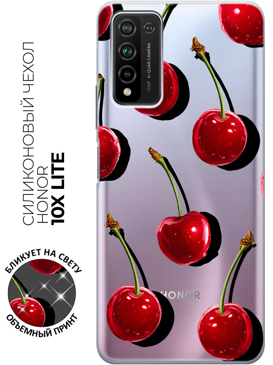 Силиконовый чехол на Honor 10x Lite с принтом "Вишнёвый рай" прозрачный