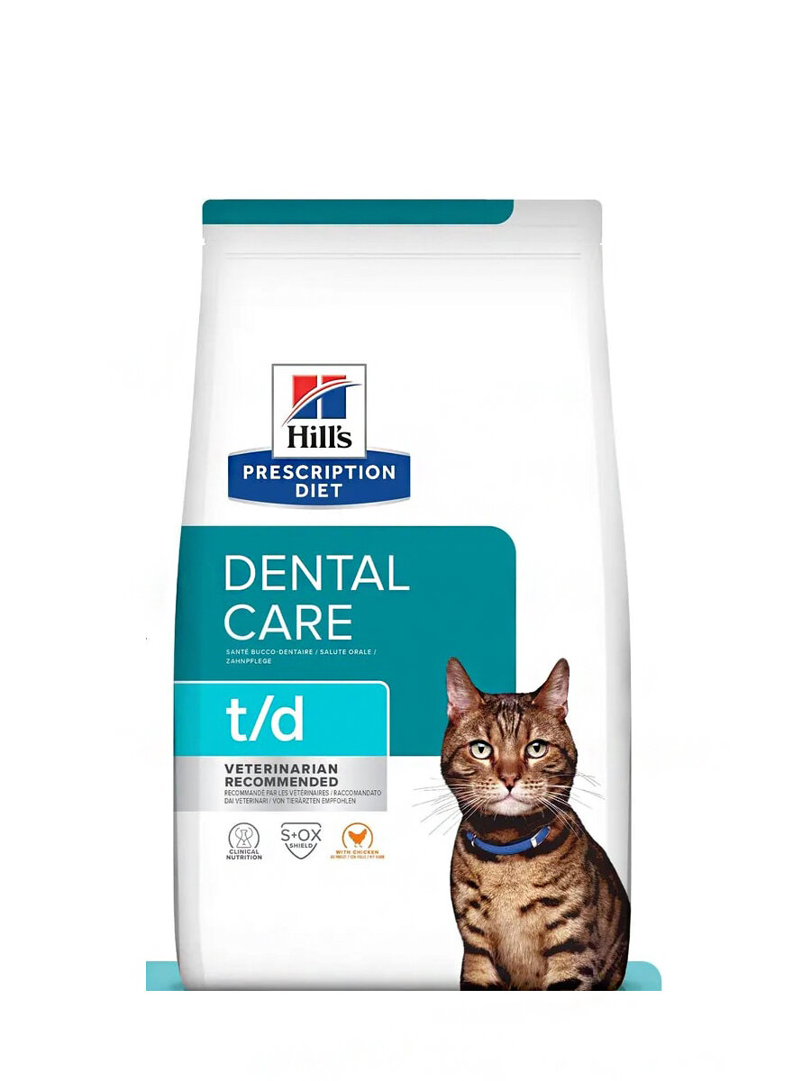Сухой диетический корм для кошек Hill's Prescription Diet t/d при заболеваниях полости рта, курица, 1,5кг