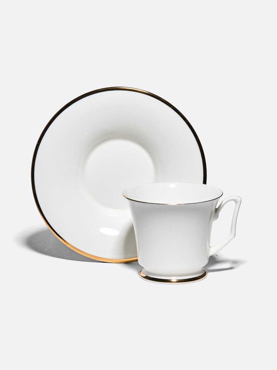 Чайная пара "Золотая лента " форма Юлия, 210 мл. костяной фарфор, Императорский фарфоровый завод