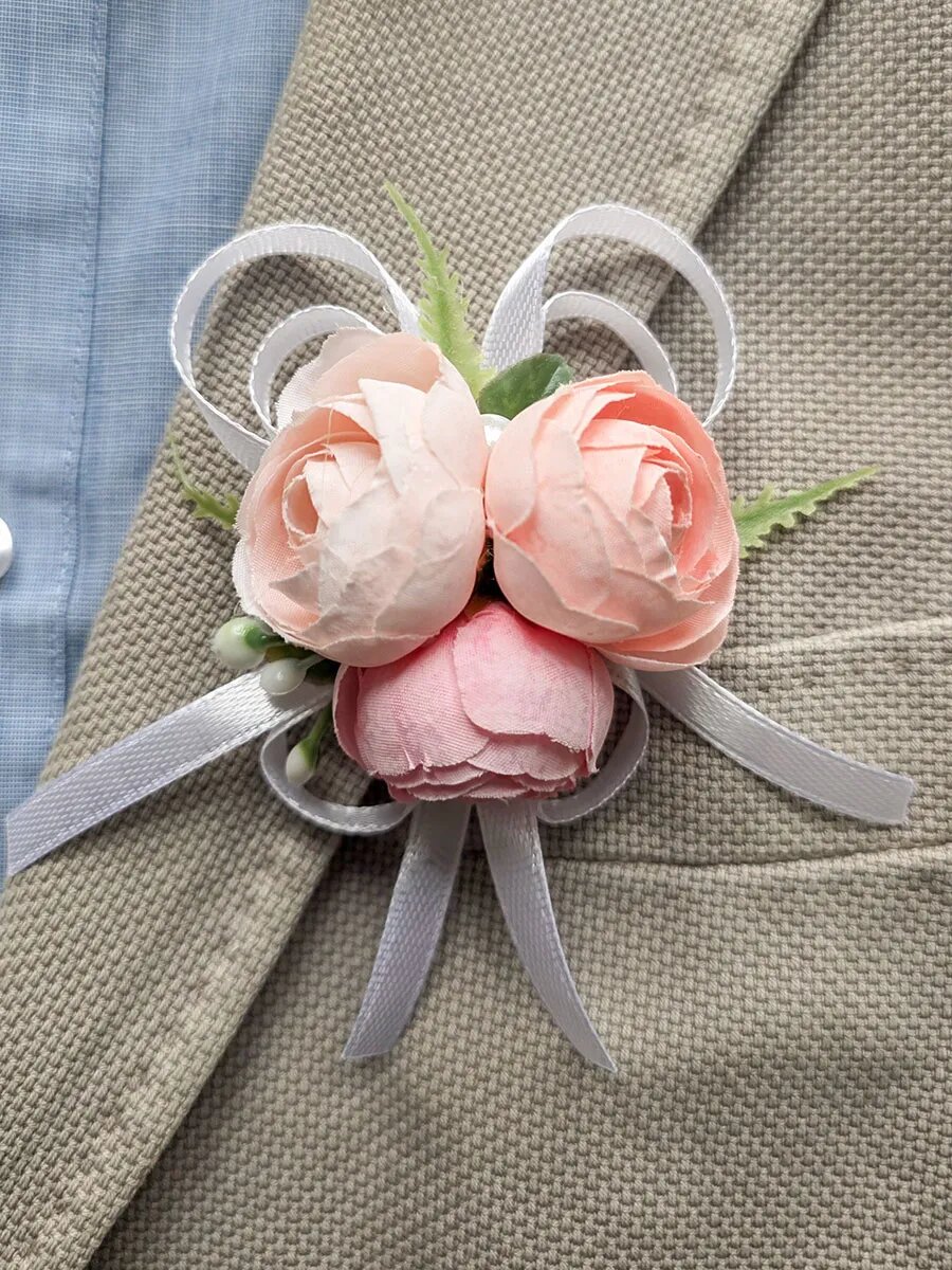 Бутоньерка для жениха для костюма пиджака или на рубашку, на булавке, свадебный цветок