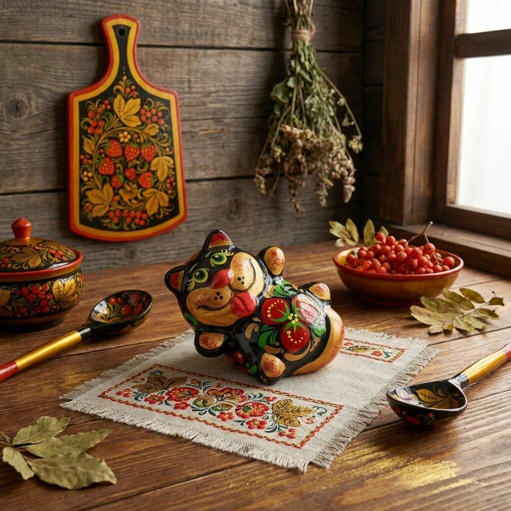 Фигурка "Кот-Дурак" хохлома A2193134