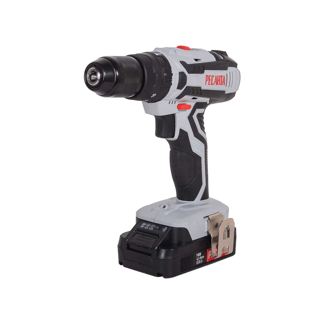 Дрель-шуруповерт аккумуляторная Ресанта ДА-18-2ЛК, 50 Н·м, Li-Ion, 18 В, 2 Ач, быстрозажимной патрон, серый