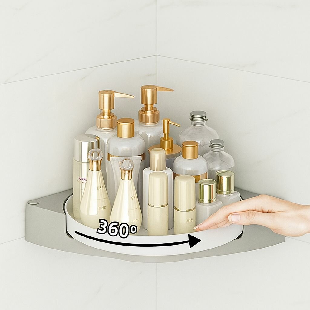 Вращающаяся полка для ванной, угловая, пластиковая, белая, 36x26 см