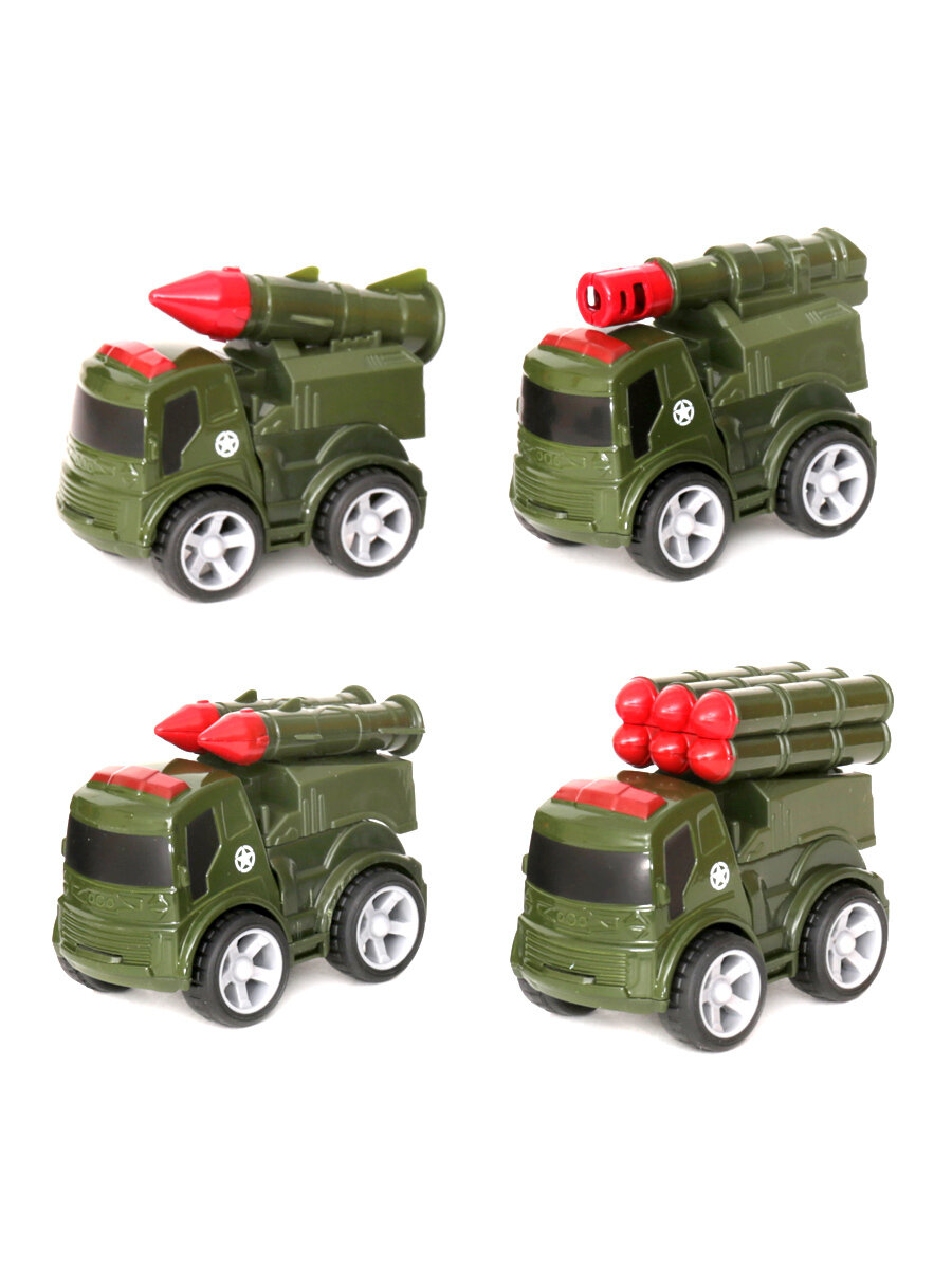 Модель машинок 1:48 Набор из 4-х Военных грузовичков 4WD фрикция
