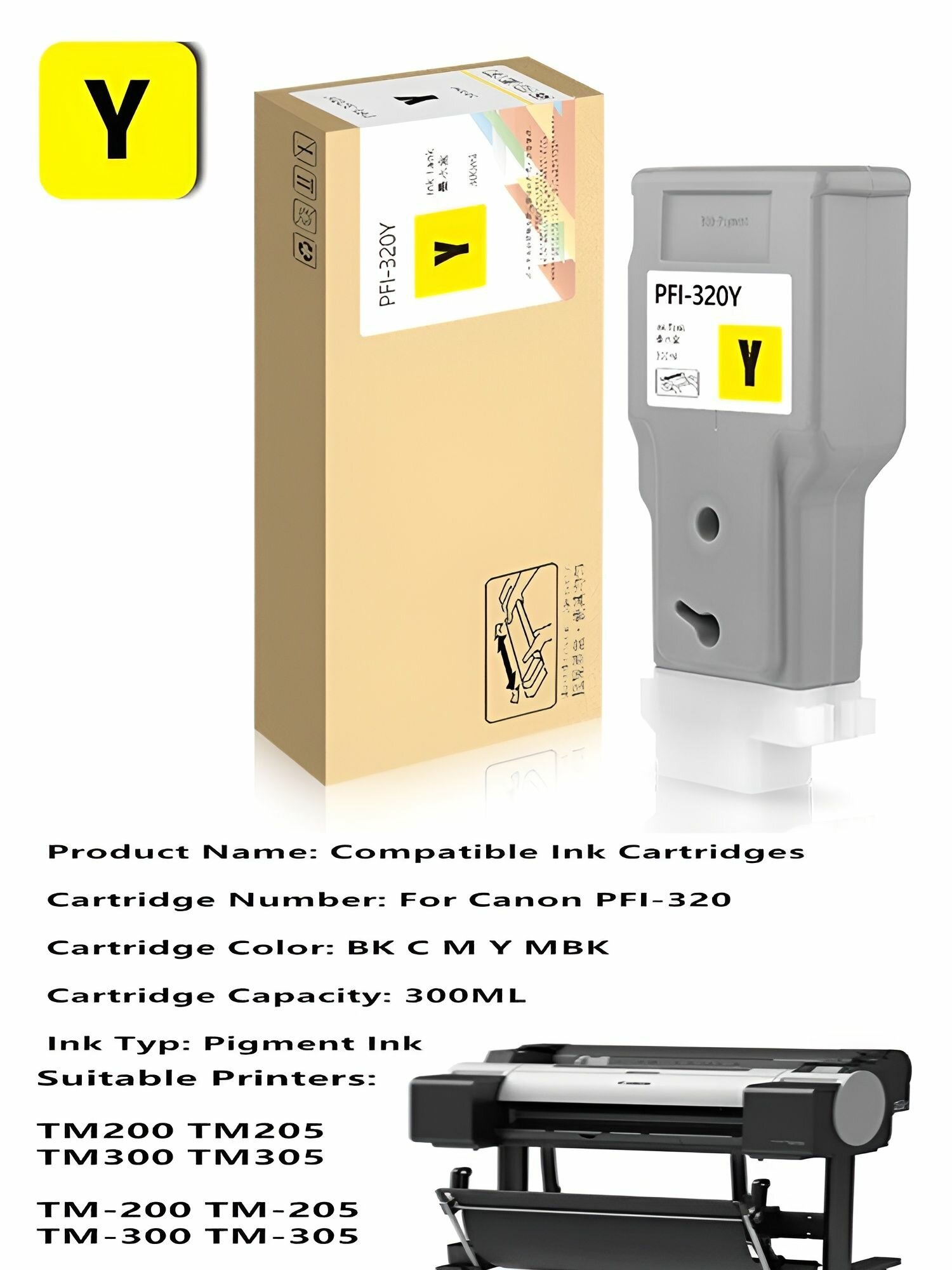 Комплект картриджей Canon PFI-320 картридж для Canon TM200 TM300 TM305 Принтер, совместимый, Желтый (yellow), 1 шт