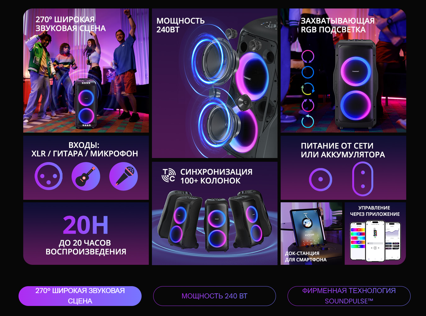 Мега-мощная портативная беспроводная колонка Tronsmart Halo 300 240Вт, Караоке, RGB, IPX4, 20 часов, Гарантия 6 мес