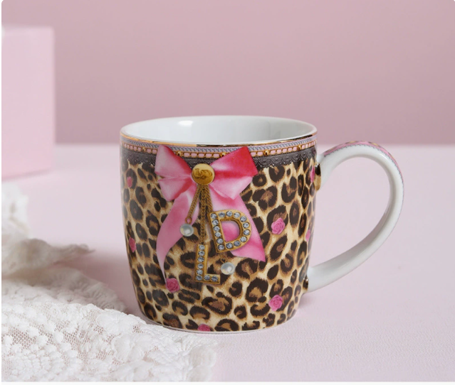 Леопардово-розовая британская керамическая кофейная чашка с росписью-Leopard Cup 2