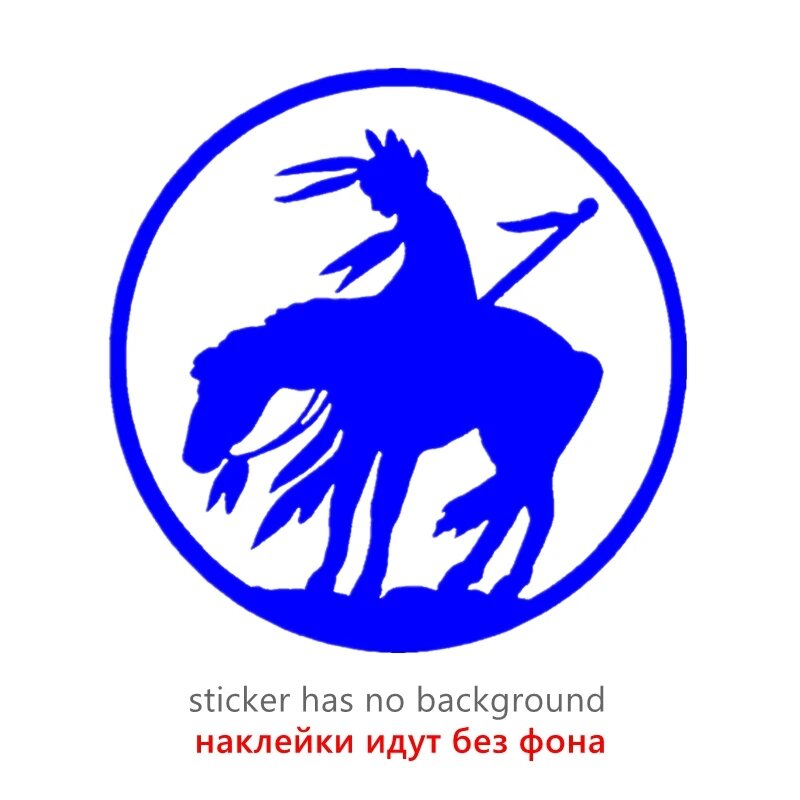 Наклейка на авто Индеец на лошади, синий