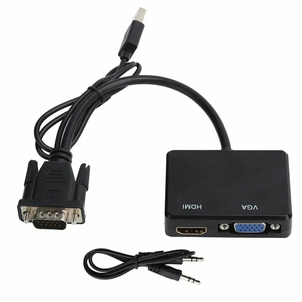 Преобразователь разветвителя VGA в VGA HDMI, адаптер для двух дисплеев, мультимедийный интерфейс высокой четкости, черный, поддержка нескольких мониторов