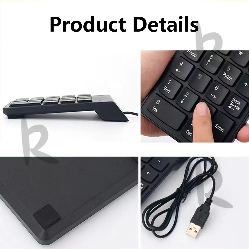 Клавиатура цифровая, USB, раскладка английская/русская (ANSI), для настольного компьютера, черная — фото 1