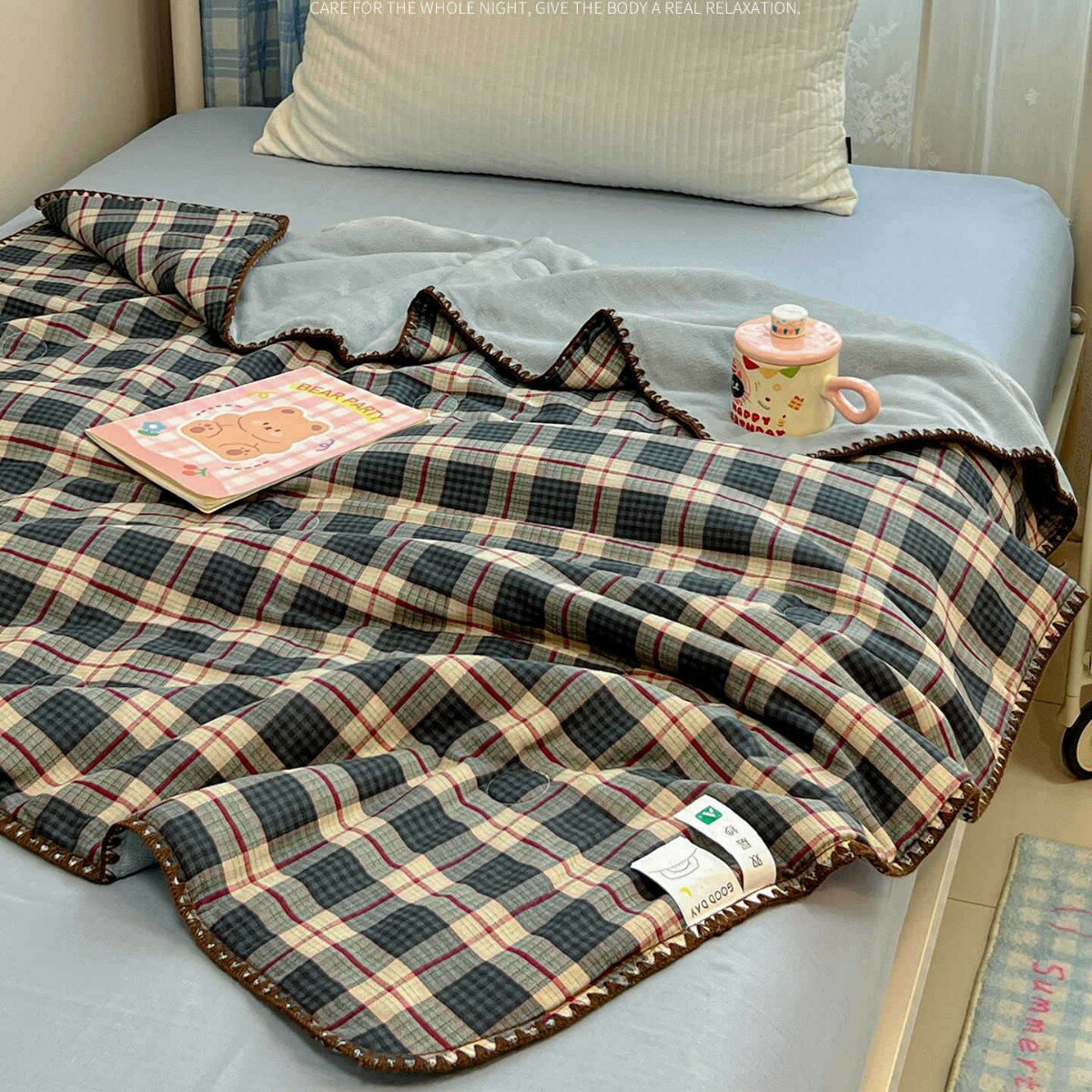 Покрывало из 100% хлопковой двухслойной марлевой ткани, утолщенное и мягкое, подходит для кондиционированных помещений, в качестве накидки для сна в офисе или покрывала для дивана.