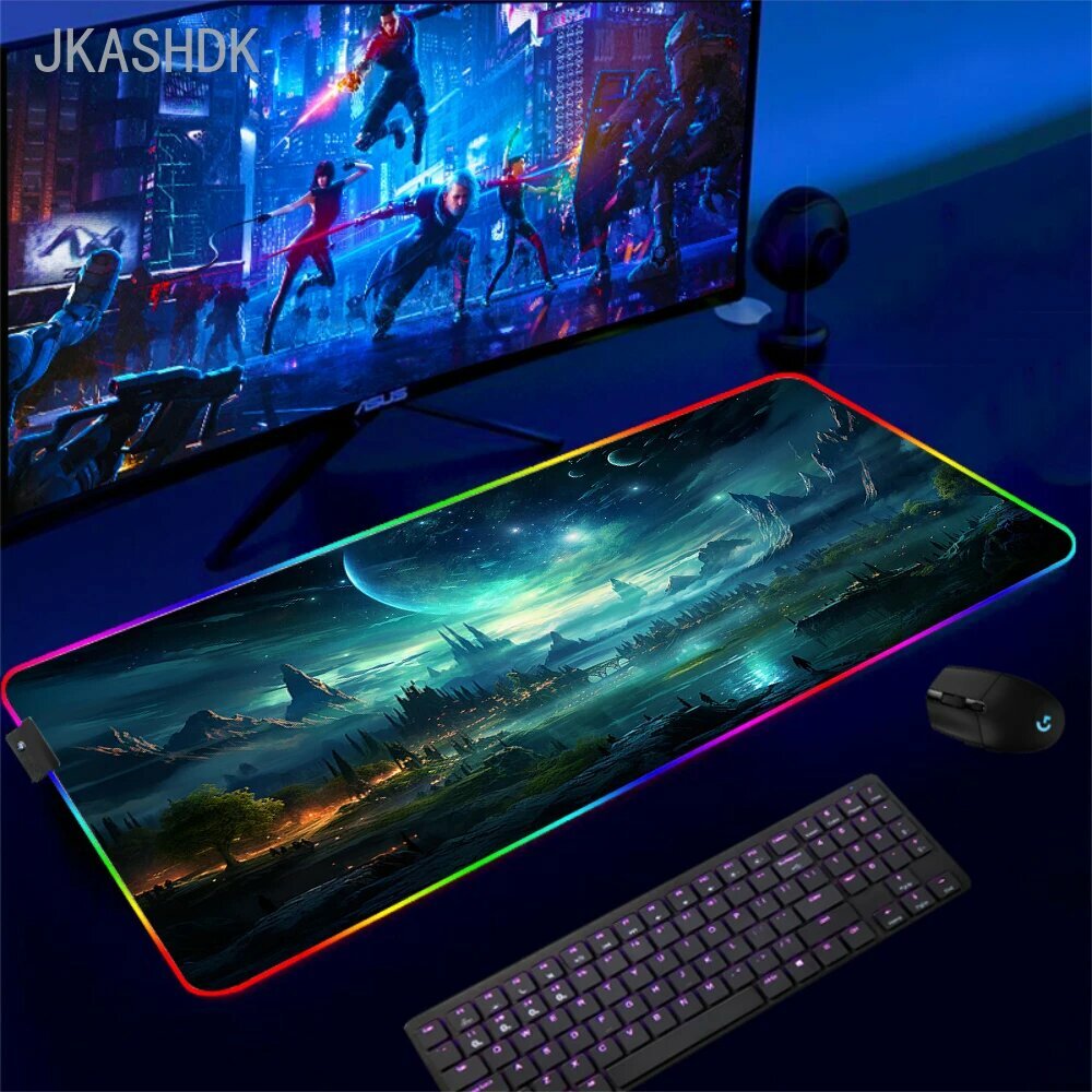 Игровой коврик для мыши RGB, резиновый, 50x100 см