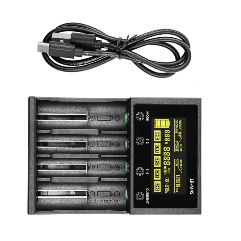 Интеллектуальный ЖК-блок зарядки аккумуляторов с 4 отсеками и сенсорным управлением для тестирования емкости аккумуляторных батарей 18650 2A 3A
