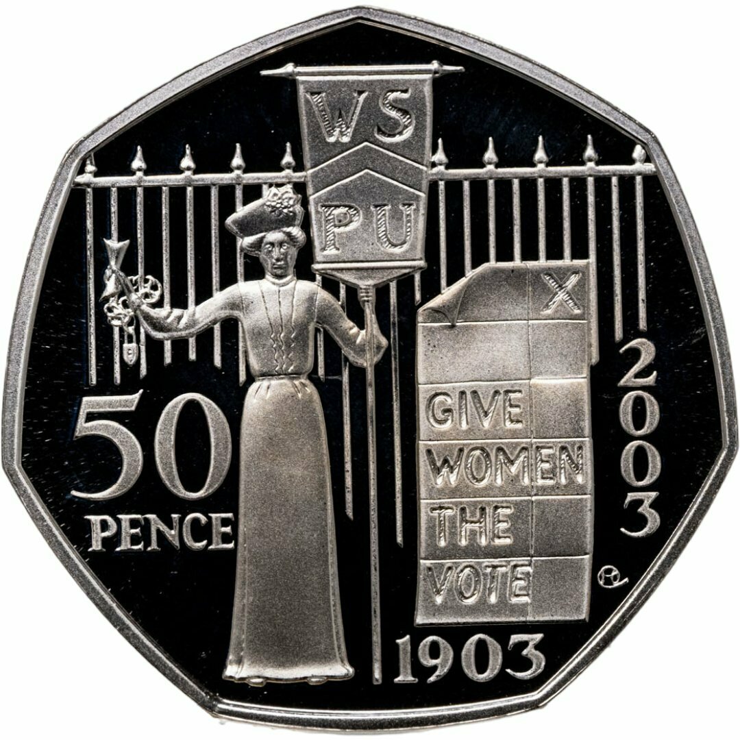Великобритания 50 пенсов pence 2003 "100 лет женскому социально-политическому союзу WSPU", Мельхиор медь-никель, в сохранности Proof