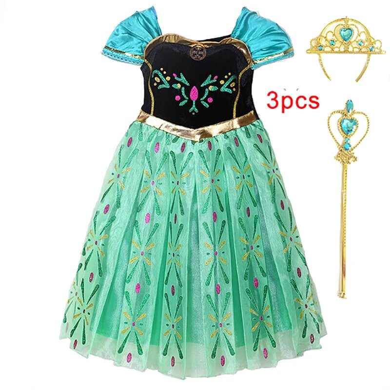 Платье Принцессы Анны "Холодное Сердце", 110 см, 3pcs-green