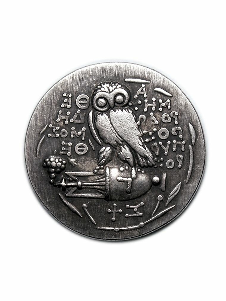 Серебряная античная монета изображение Совы копия
