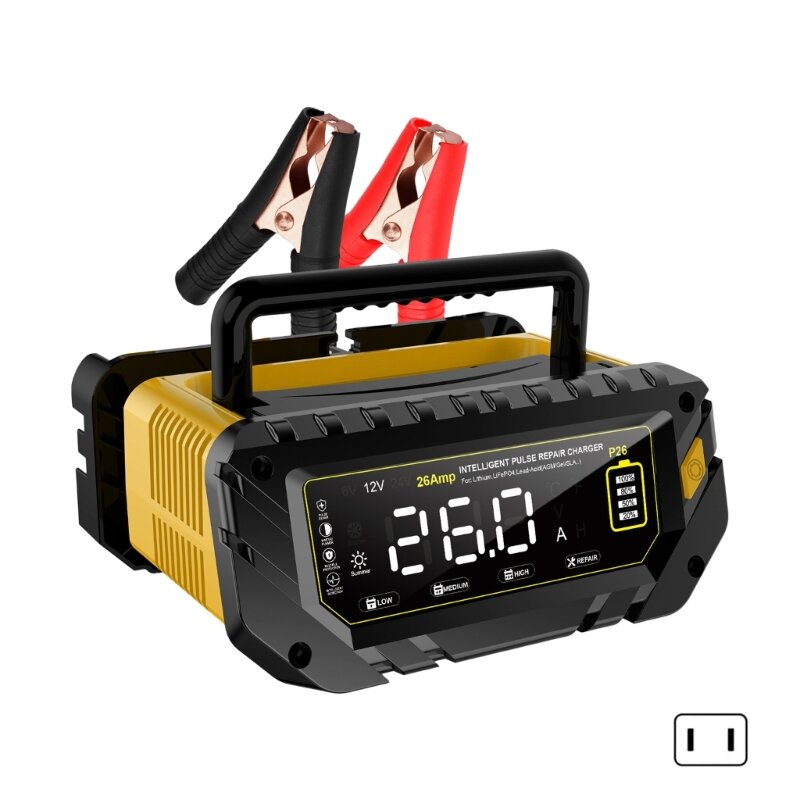 Адаптер для зарядки автомобильного аккумулятора 6V/12V/24V 26A Интеллектуальный адаптер для зарядки аккумулятора LiFePO4 Автоматическая компенсация температуры автомобиля мотоцикла