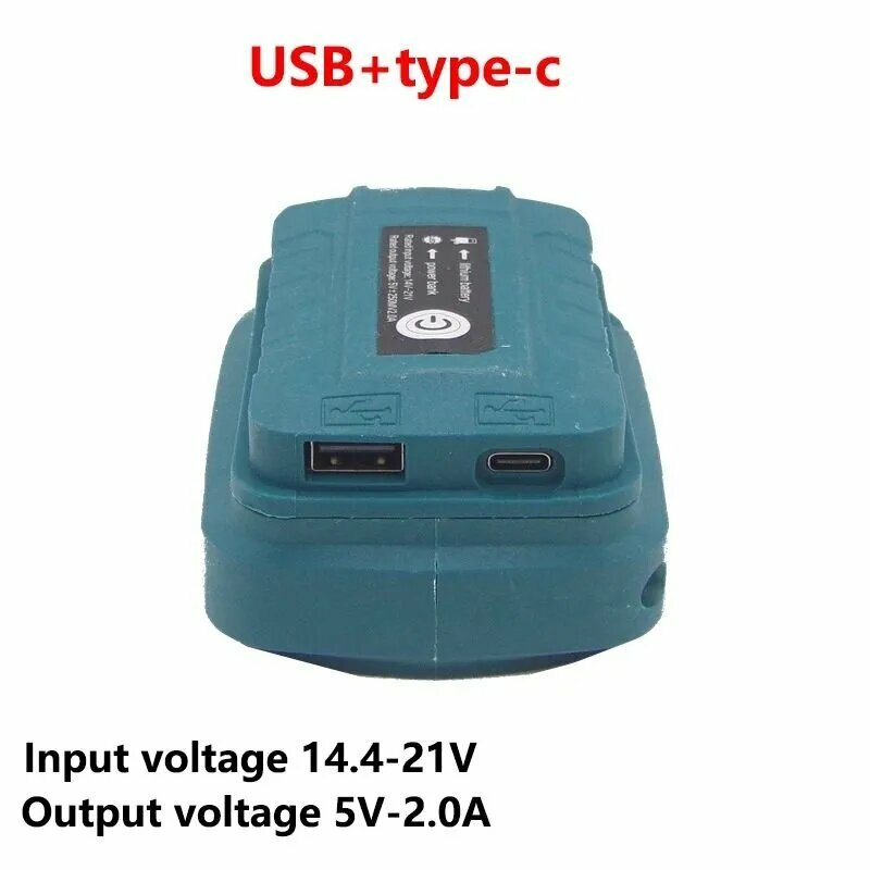 Портативный адаптер со светодиодной подсветкой, адаптер питания с портом USB Type-C, совместим с литий-ионными аккумуляторами Makita 14,4 В/18 В.