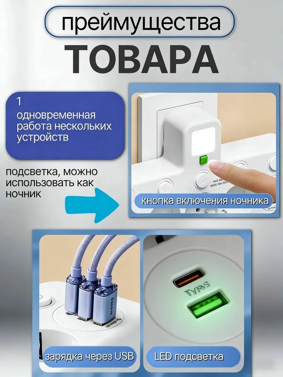 Тройник с USB и TypeC, премиум — фото 1