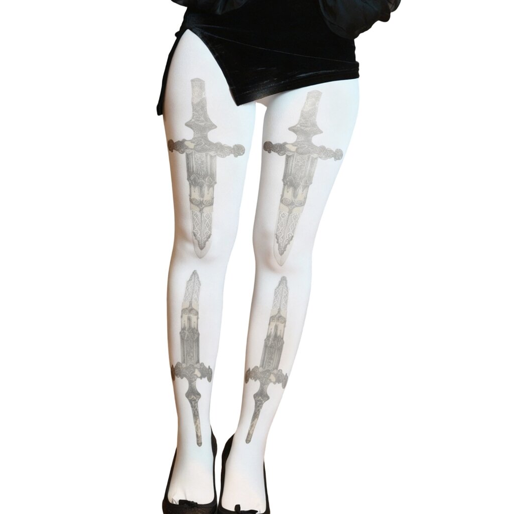 Женские Колготки с Принтом Готических Мечей В стиле Гранж, Эстетичные Непрозрачные Колготки, Чулки
