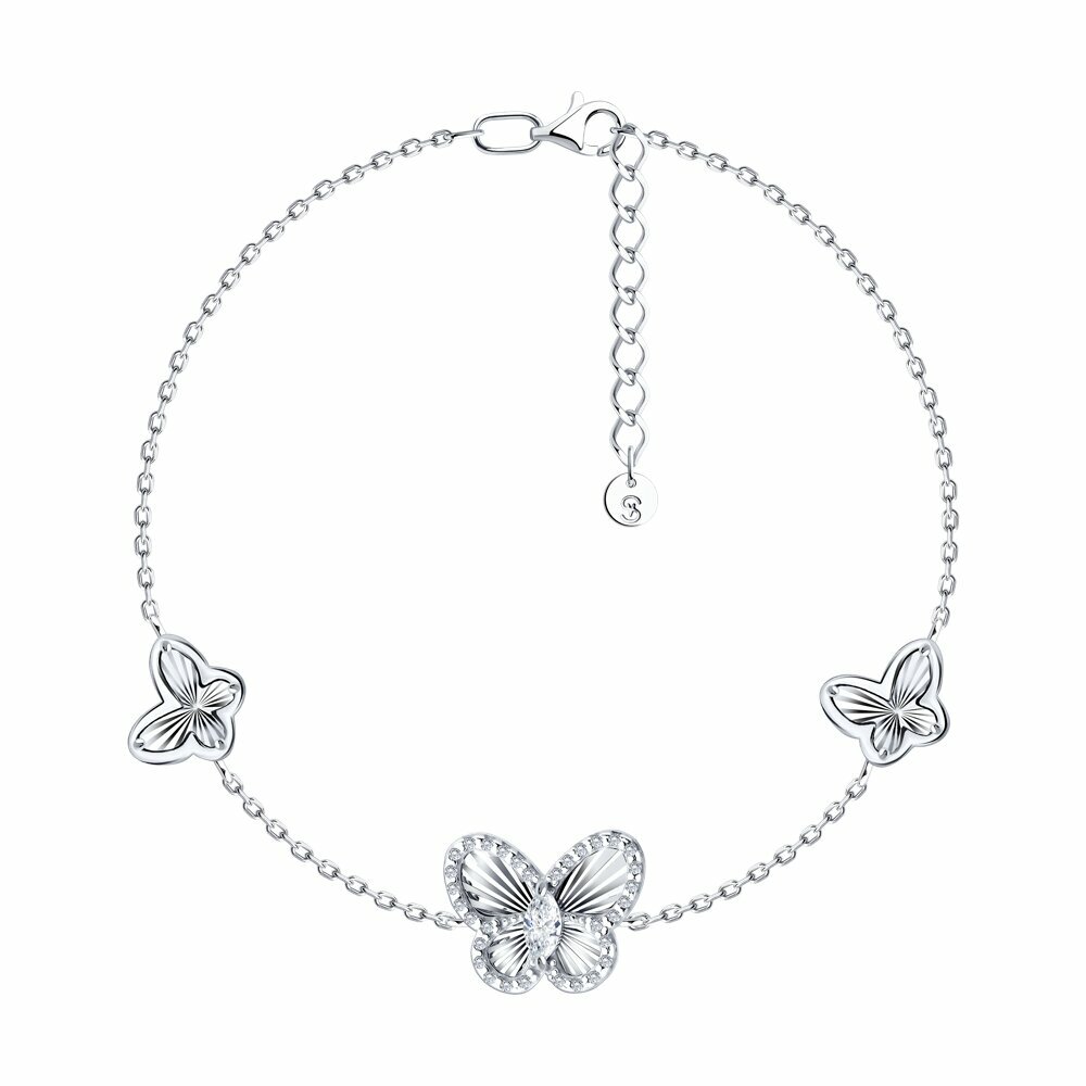 Браслет, серебро, 925 проба, родирование, фианит