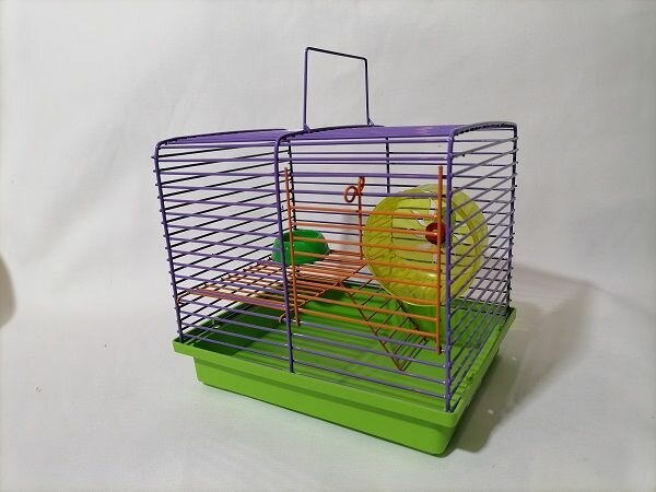Клетка 2-х этажная для джунгарика комплект: миска и колесо 23*18*21см