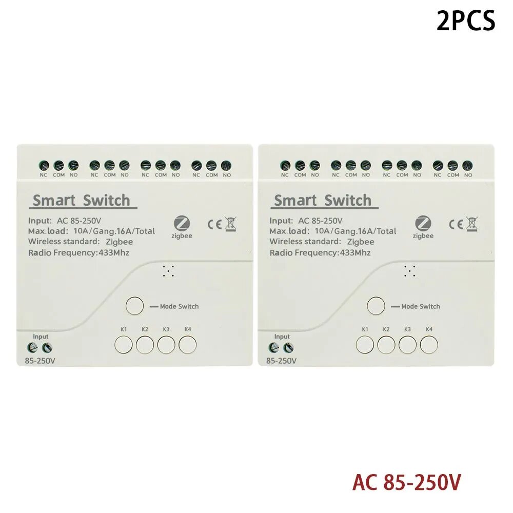 2 шт. Модуль реле переключателя Tuya Zigbee 4 Gang, 110 В, 220 В, 230 В переменного тока, 85 250 В, сухой контакт, 4-канальный контроллер на DIN-рейке, совместимость с Alexa, требуется шлюз