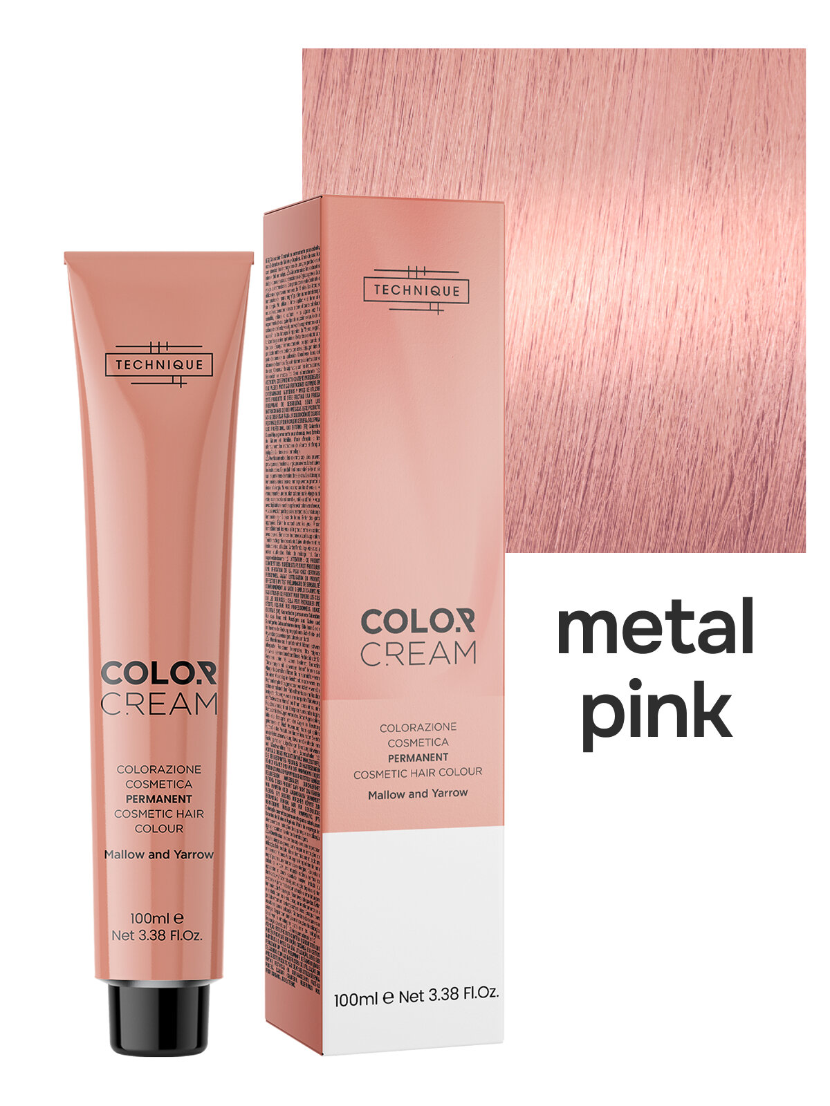 Крем - краска для тонирования волос профессиональная Technique Color Cream Permanent Cosmetic Hair Colour Metal Color Тонер Розовый, 100 мл