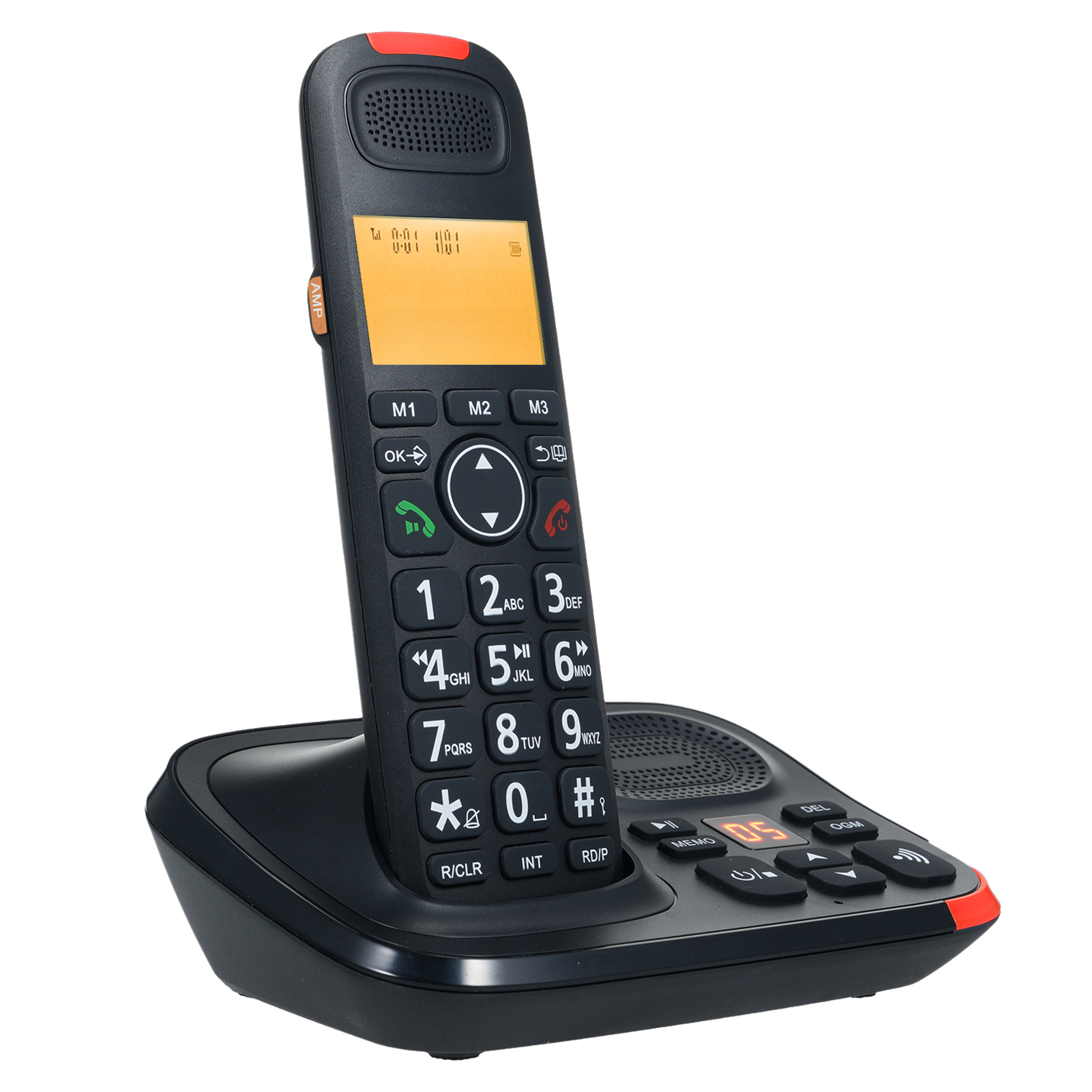 Система беспроводных раз-expandable телефонов Bisofice с стационарной платформой для автоответчика, 3 строки дисплея, поддержка идентификации звонящего, подключение 5 ручных наборов, 50 записей в телефонной книге, голосовые звонки, переговорная связь,