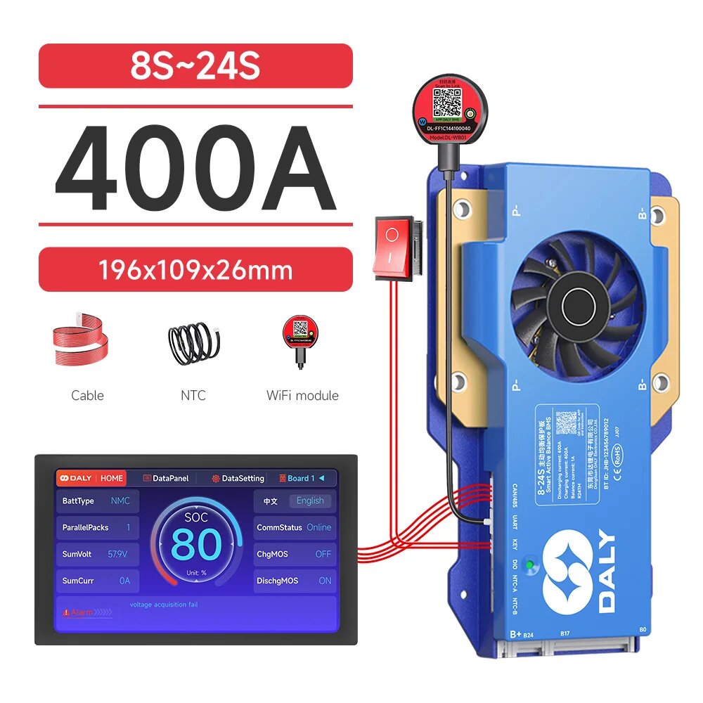 DALY Smart BMS LiFePo4 100-500A 8-24S 400ABMS 4.3LCD