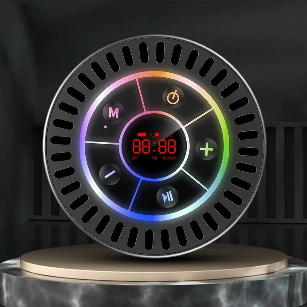 Беспроводной динамик Bluetooth, светодиодный дисплей, встроенное FM-радио, защита от пыли и ударов, водонепроницаемость IPX7, RGB-подсветка, держатель на присоске