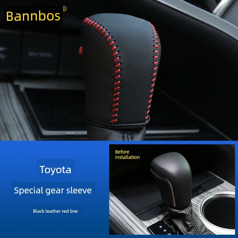 Кожаный чехол для рычага КПП Toyota Camry 8-го поколения, Corolla, Levin - черный с красной строчкой