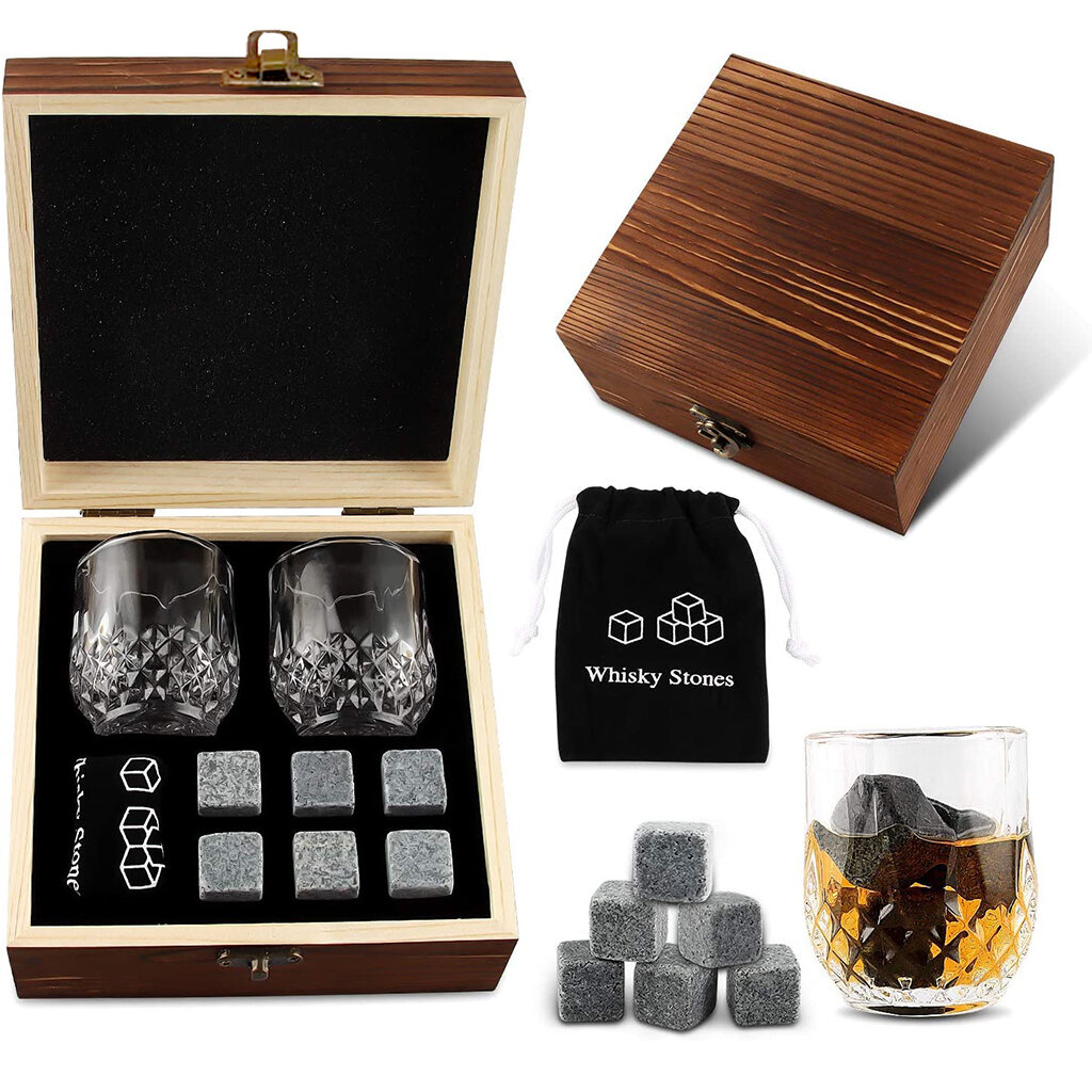 Подарочный Набор Whiskey Stone со Стаканами для Виски и Деревянной Коробкой Whiskey Stones