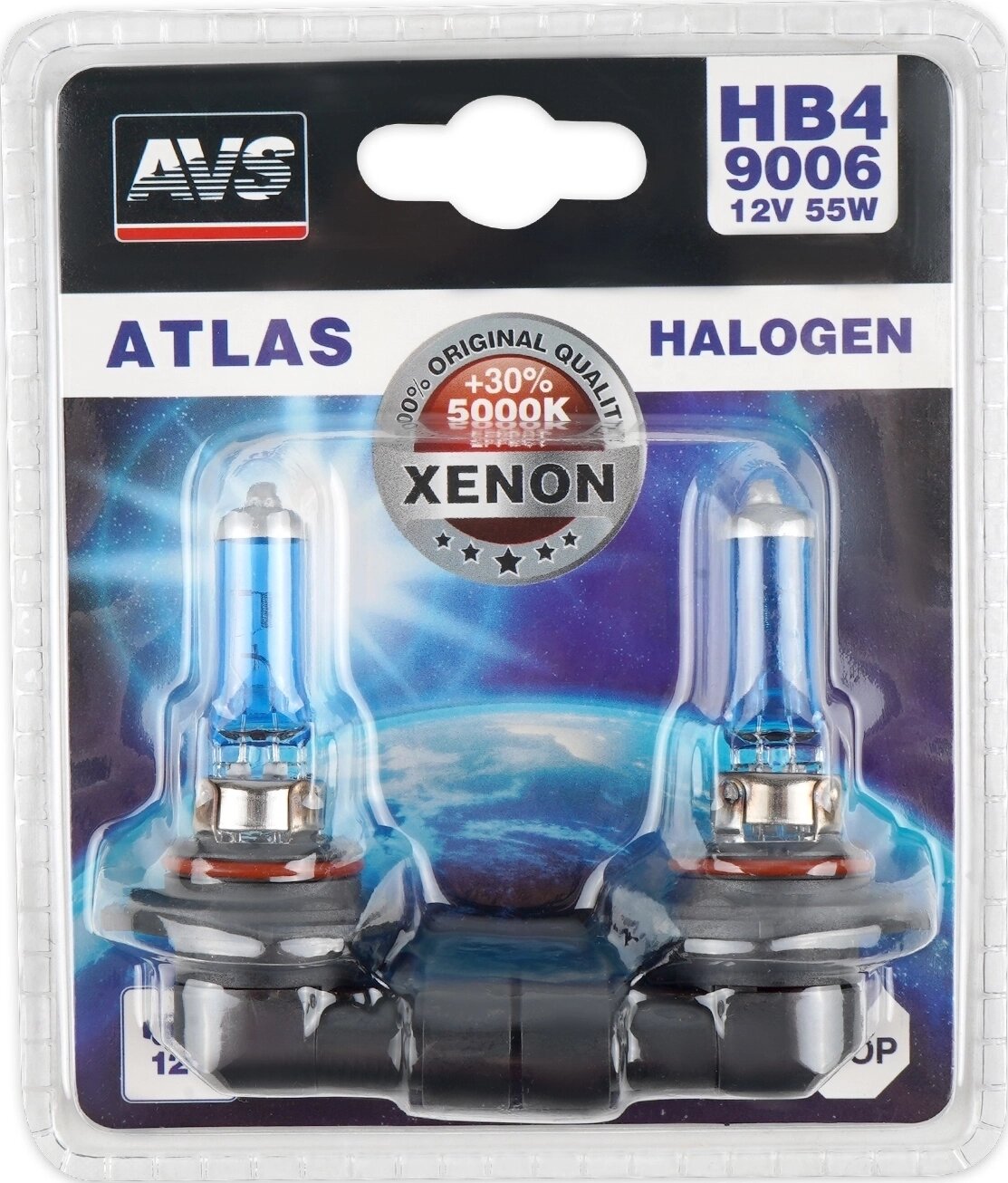 Комплект галогенных ламп AVS ATLAS/5000К/ HB4/9006.12V.55W. блистер 2ш