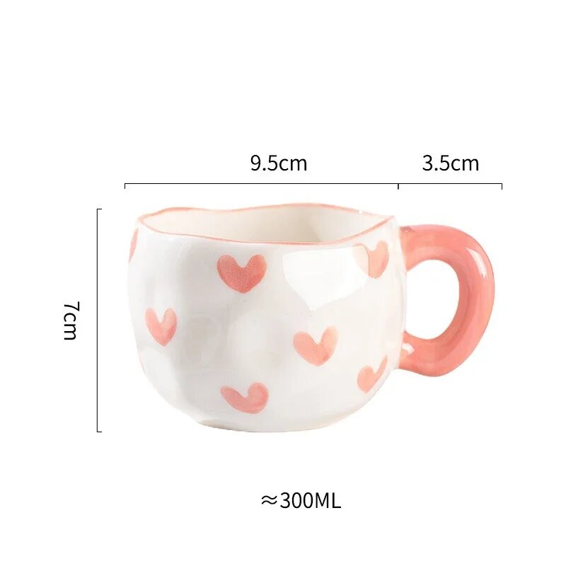Керамическая кружка корейского стиля 300 мл Розовый, Pink heart