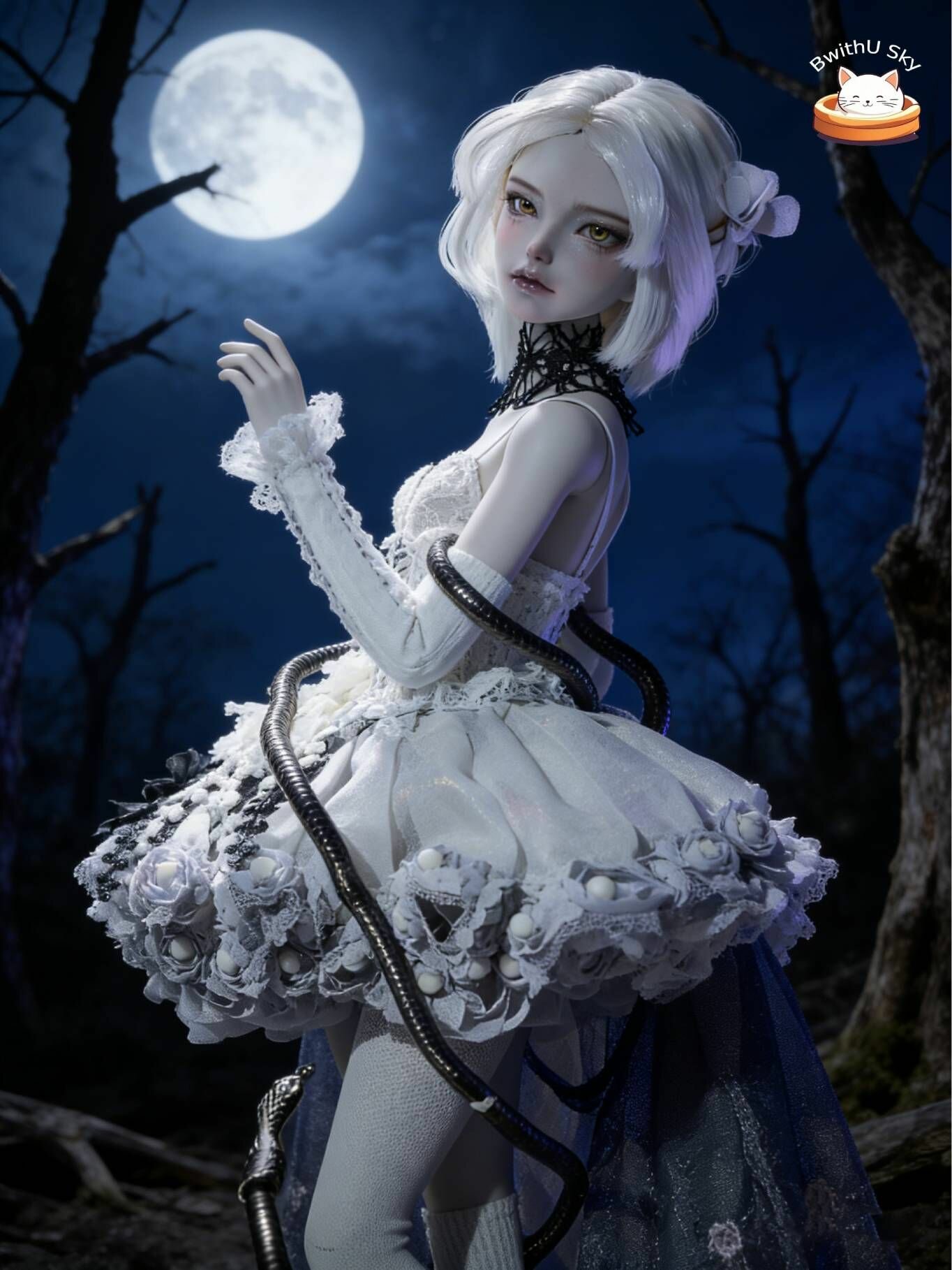 BwithUSky Roki 1/4 BJD Кукла: Готический образ с цветной юбкой и змеей