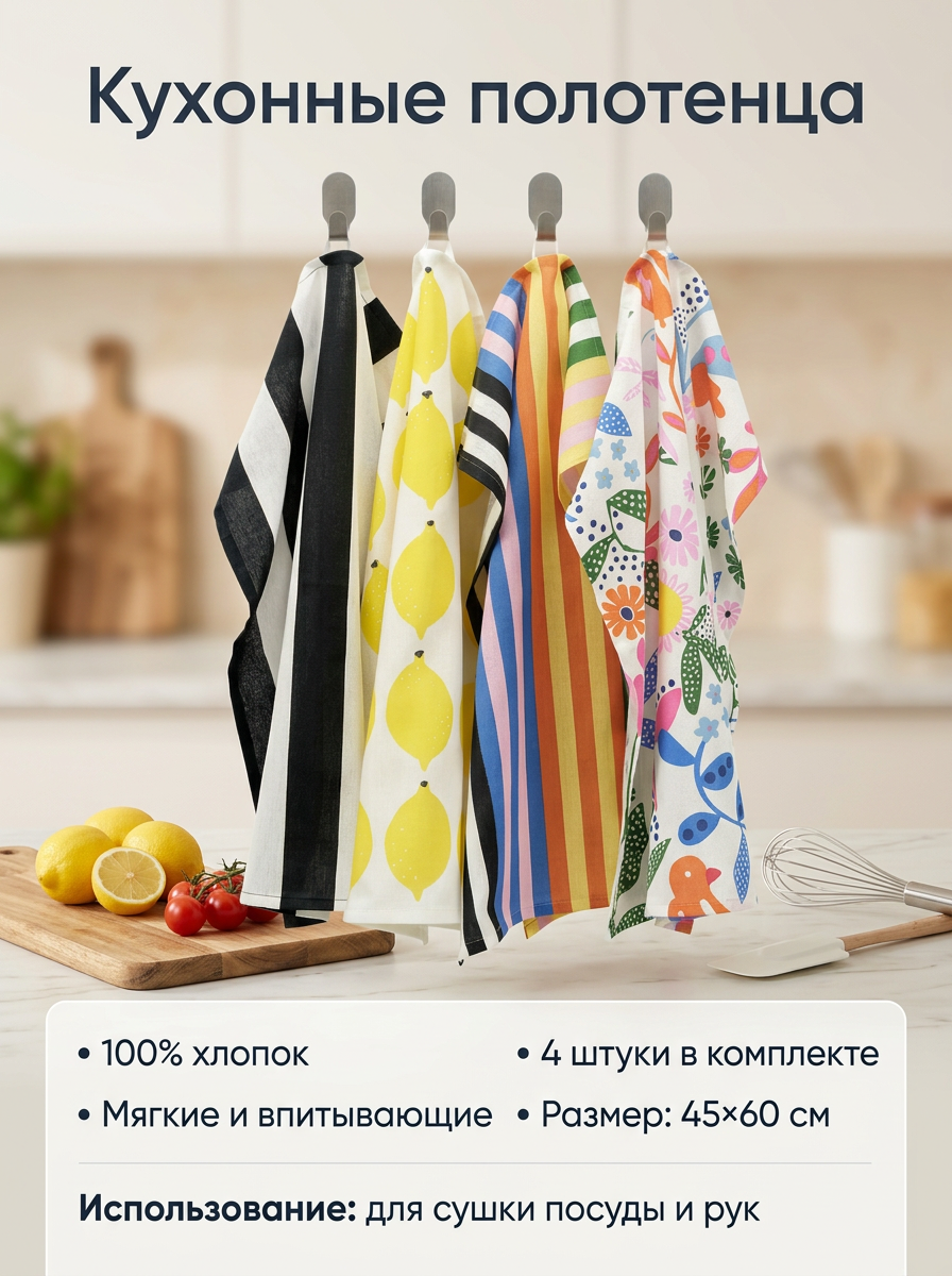 RINNIG полотенце кухонное, Разноцветный/с рисунком, 45x60 см
