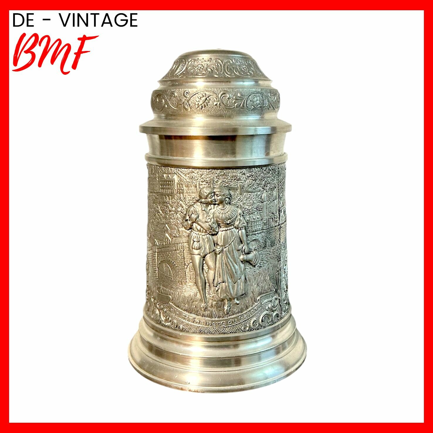 Кружка пивная, оловянная, Влюбленная пара BMF, винтаж. Германия