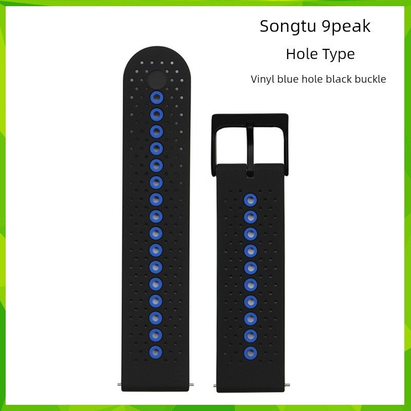 Suunto 9 Peak Черный резиновый ремешок с синими отверстиями и черной пряжкой для спортивных часов