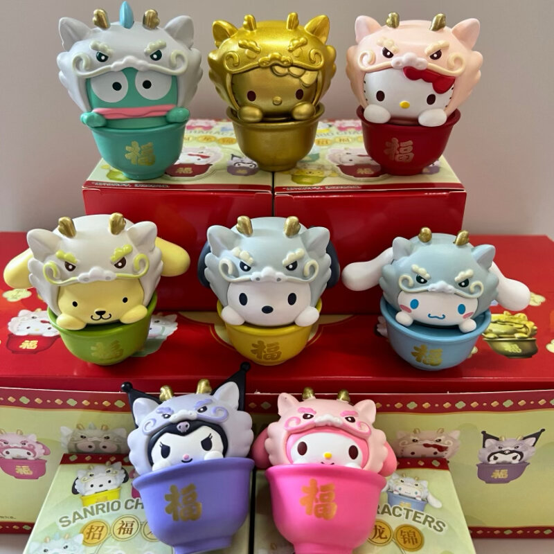 Теперь оптом Sanrio Lucky Dragon Brocade Series Blind Box Ugly Fish Melody Pacha Dog Фигурка куклы Hello Kitty Счастлив